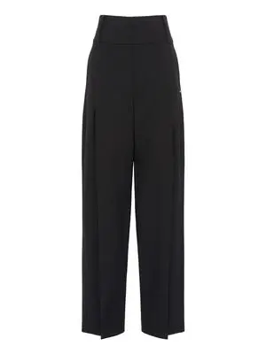 Max Mara Stretch Wool Curved-leg Trousers - Black