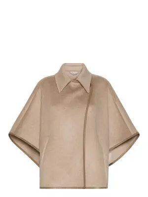 Max Mara Long Cropped Cape In Cashmere Drap Beige