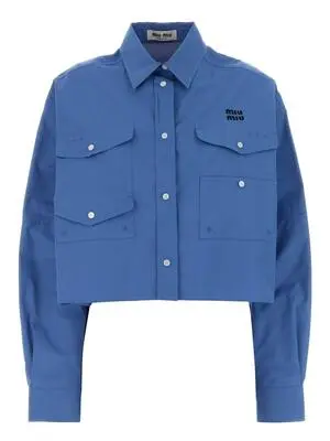 Miu Miu Cropped Cotton Shirt - Blue