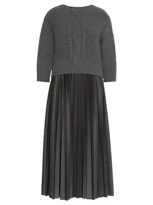 Max Mara Max Mara Sleeveless Pleated Midi Dress With Wool Cable-Knit Jumper Dark Grey