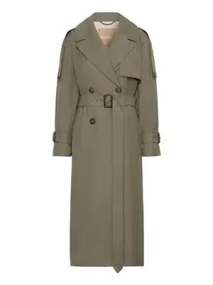 Max Mara Long Double-breasted Trench Coat In Water-repellent Cotton - Medium Grey