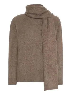 Max Mara Yak Yarn Sweater With Scarf Detail - Beige