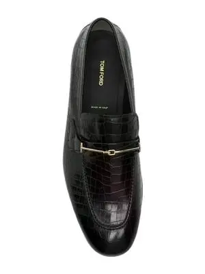 TOM FORD Gigi Loafers Crocodile-effect With Gold-tone T-bar - Brown