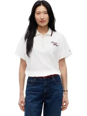 Tommy Hilfiger Relaxed Fit Embroidered Logo Polo - Ecru