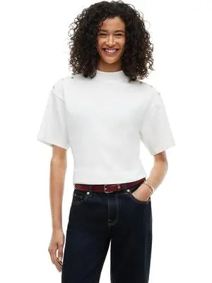 Tommy Hilfiger Gold-button Mockneck T-shirt - Ecru