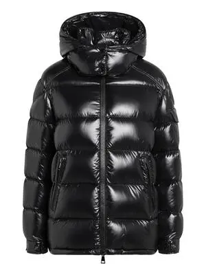 Moncler Quilted Down Jacket With Logo Patch - Black