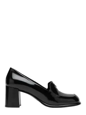 Prada Prada Brushed Leather Heeled Loafers Black