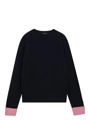 Prada Shetland Wool Crewneck Sweater With Removable Cotton Cuffs - Blue