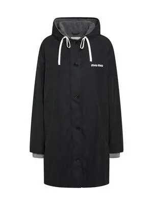 Miu Miu Single Breasted Caban With Fleece Details - Black