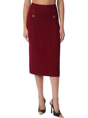 Alessandra Rich Alessandra Rich Bordeaux Merino Wool Lace Knit Midi Skirt Red