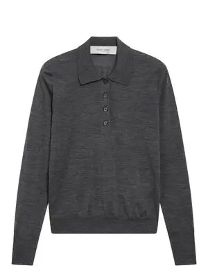 GOLDEN GOOSE Virgin Wool Long-sleeved Polo Shirt - Gray