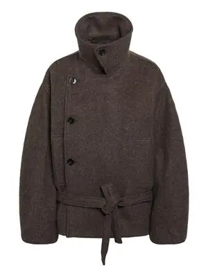LEMAIRE Short Felted Wool And Alpaca Blend Wrap Coat - Brown