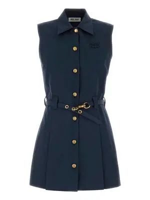 Miu Miu Navy Cotton Sleeveless Dress - Blue