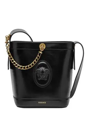 Versace Smooth Leather Bucket Bag With Medusa Medallion - Black