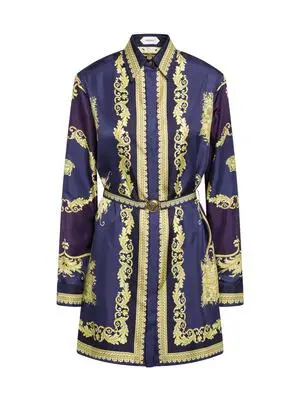 Versace Twill Baroque Print Mini Dress - Blue