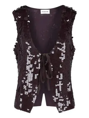 P.a.r.o.s.h Sequined Sleeveless Top With Front Tie Closure - Brown