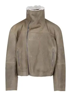 Rick Owens Rick Owens Cropped Leather Flight Jacket Gray