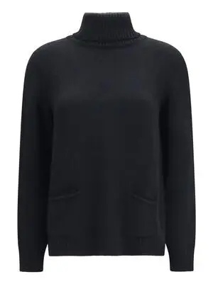 ELLA High Neck Sweater With Patch Pockets - Black
