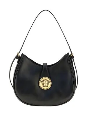 Versace Small Emblème Hobo Lambskin Shoulder Bag - Black