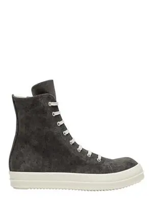 Rick Owens DRKSHDW Velvet-Effect High-Top Sneakers Cream
