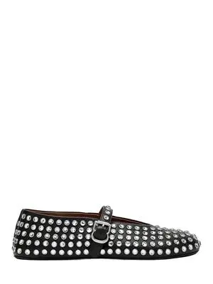 Alaïa Embellished Leather Ballerina Flats - Black