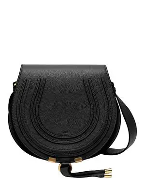 Chloé Marcie Saddle Bag In Grained Leather - Blue
