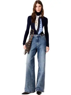 MAJE Maje Wide-Leg Leather Buckle Jeans