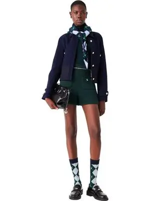 Maje Tweed Shorts With Chain Detail - Bottle Green