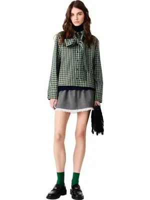 Maje Embellished Check Shirt With Removable Tie - Green