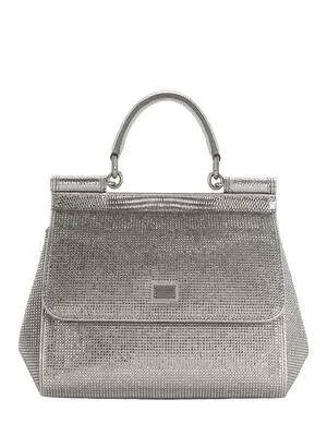 DOLCE & GABBANA Dolce & Gabbana Medium Sicily Handbag In Satin With Rhinestones
