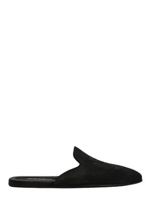 Dolce & Gabbana Calfskin Embroidered Slippers - Black