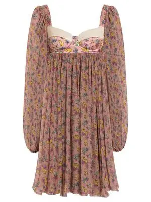 Dolce & Gabbana Chiffon Floral Print Mini Dress With Lace Trim - Multicolor