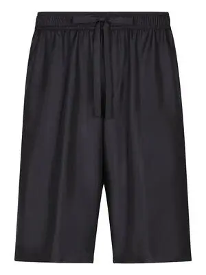 Dolce & Gabbana Silk Twill Jogging Shorts With Embroidery - Blue