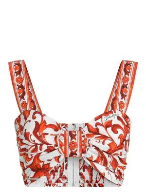 DOLCE & GABBANA Dolce & Gabbana Majolica-Print Poplin Bustier Top