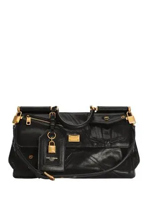 DOLCE & GABBANA Dolce & Gabbana Black Leather Medium My Sicily Handbag With Biker Patch