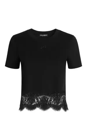 Dolce & Gabbana Dolce & Gabbana Lace Trim Jersey T-Shirt Black