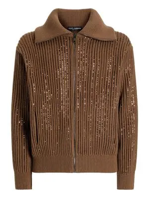 Dolce & Gabbana Sequined Wool Cardigan - Brown