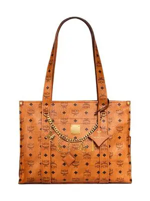 Mcm Aren Large Visetos Canvas School Bag - Cognac