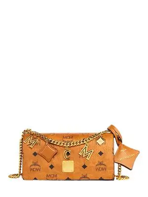 Mcm Aren Mini Visetos Canvas Crossbody - Cognac