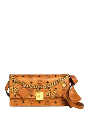 Mcm Aren Medium Visetos Canvas Crossbody Bag - Cognac