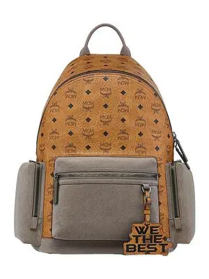 Mcm Allover Logo Backpack - Cognac