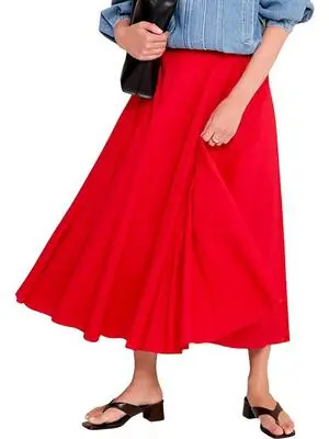 Mint Velvet Cotton Full Midi Skirt - Red