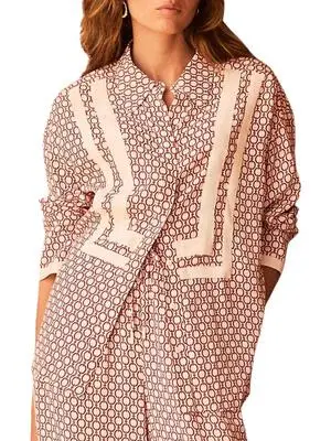 Mint Velvet Geo Print Classic Shirt - Red
