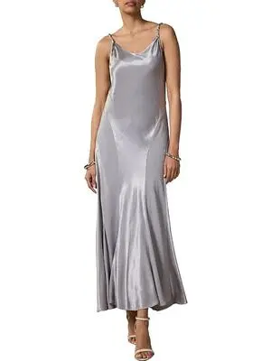 Mint Velvet Metallic Satin Midi Slip Dress - Grey