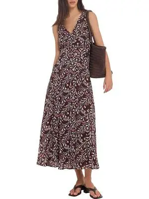 Mint Velvet Sleeveless Floral Print Maxi Dress - Brown