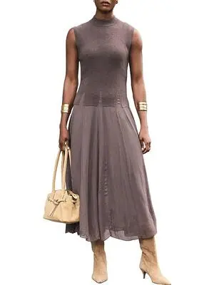 Mint Velvet Sleeveless Knit Midi Dress - Brown
