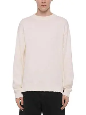 Helmut Lang Distressed Cotton Crewneck Sweater - White