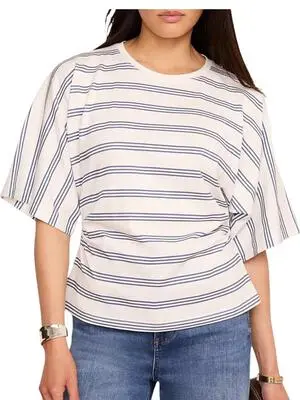 Mint Velvet Cotton Stripe Batwing T-shirt - Blue