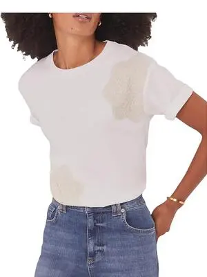 Mint Velvet Cotton Crochet Detail T-shirt - Ivory