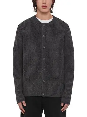 Helmut Lang Ribbed Crewneck Wool Cardigan - Graphite